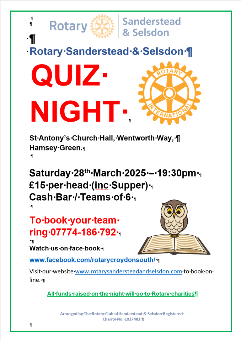 Rotary Quiz Night – 28th March – Sanderstead Residents' Association